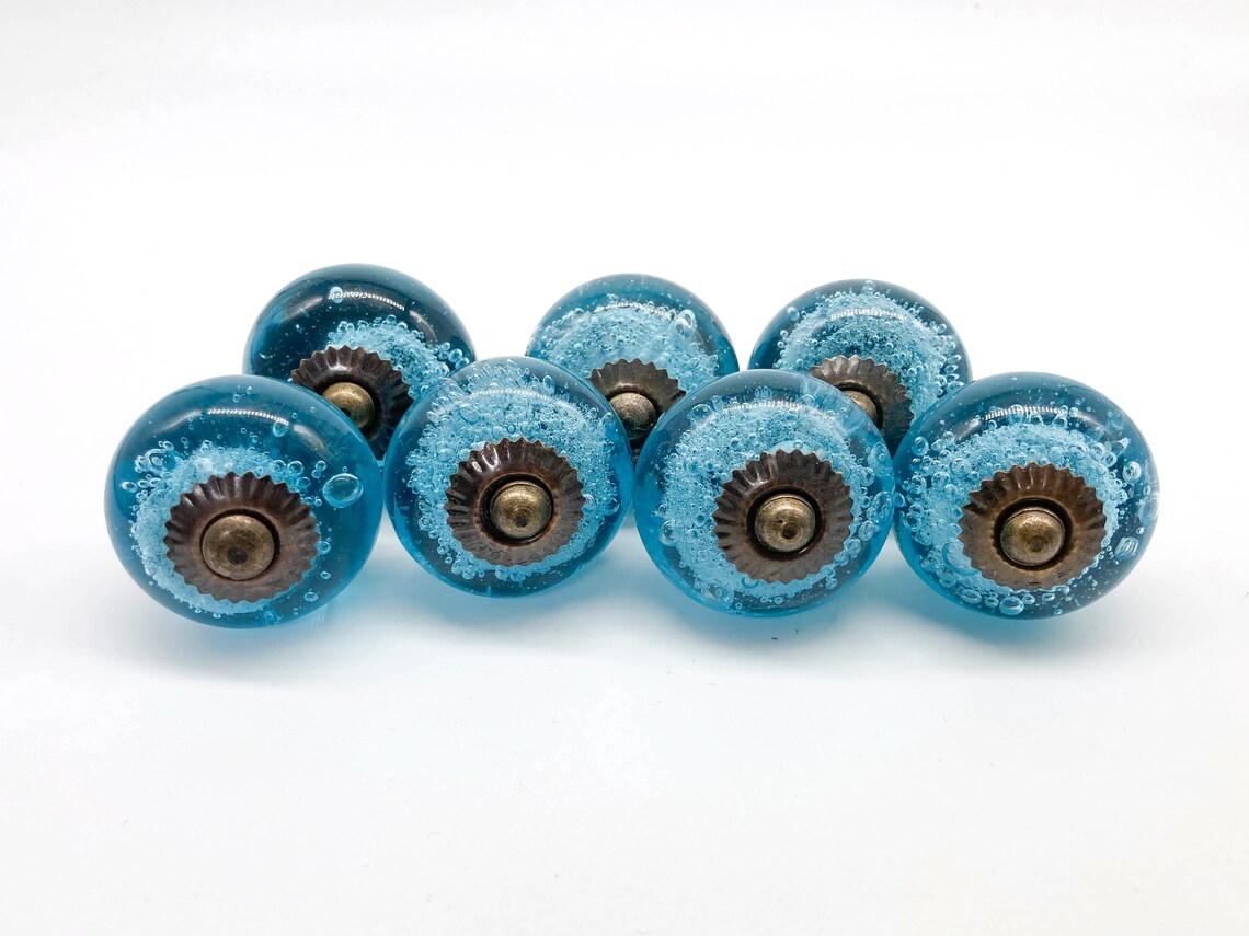 BLUE GLASS Handmade Knobs Nautical Knobs Chic Vintage - Etsy