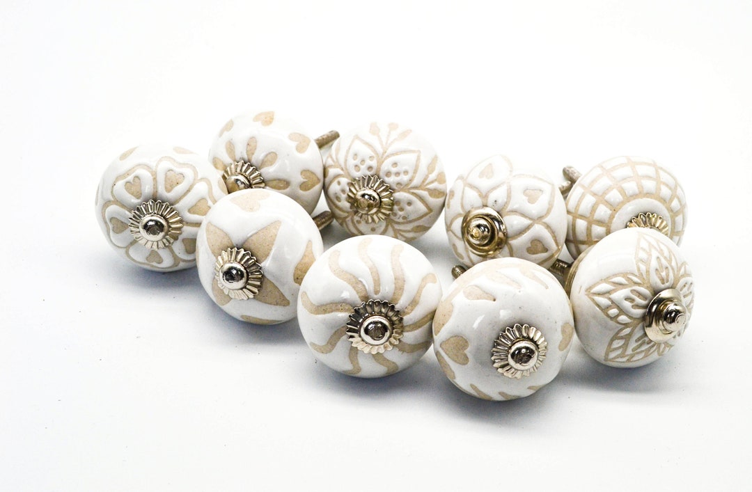CREAM BEIGE KNOBS, Oatmeal Knobs, Ceramic Hand Painted Knobs, Chic ...
