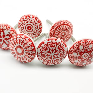 RED WHITE Mosaic Ceramic Knobs Vintage Wardrobe Handle Drawer Knob ...