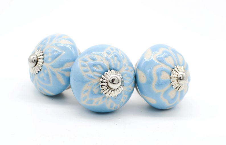 BLUE CREAM EMBOSSED Ceramic Hand Painted Knobs Chic Vintage | Etsy UK