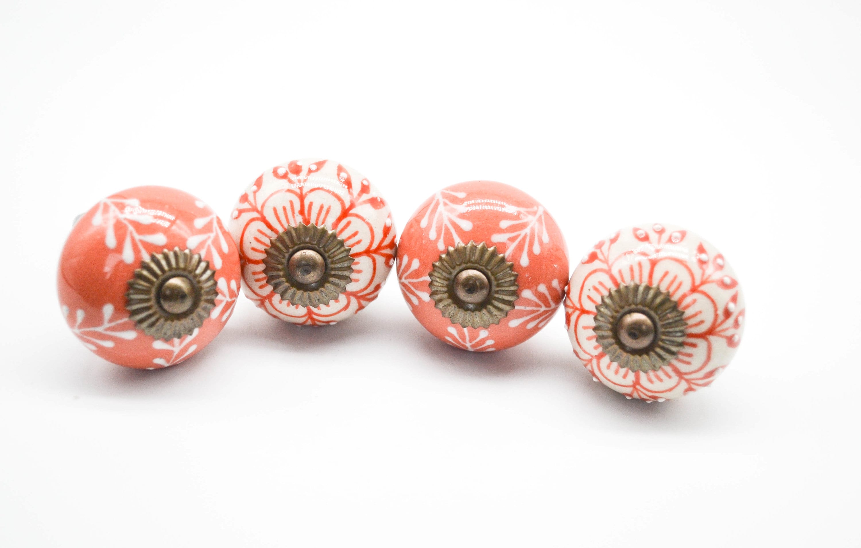 ORANGE WHITE ANTIQUE Ceramic Hand Painted Knobs Vintage | Etsy