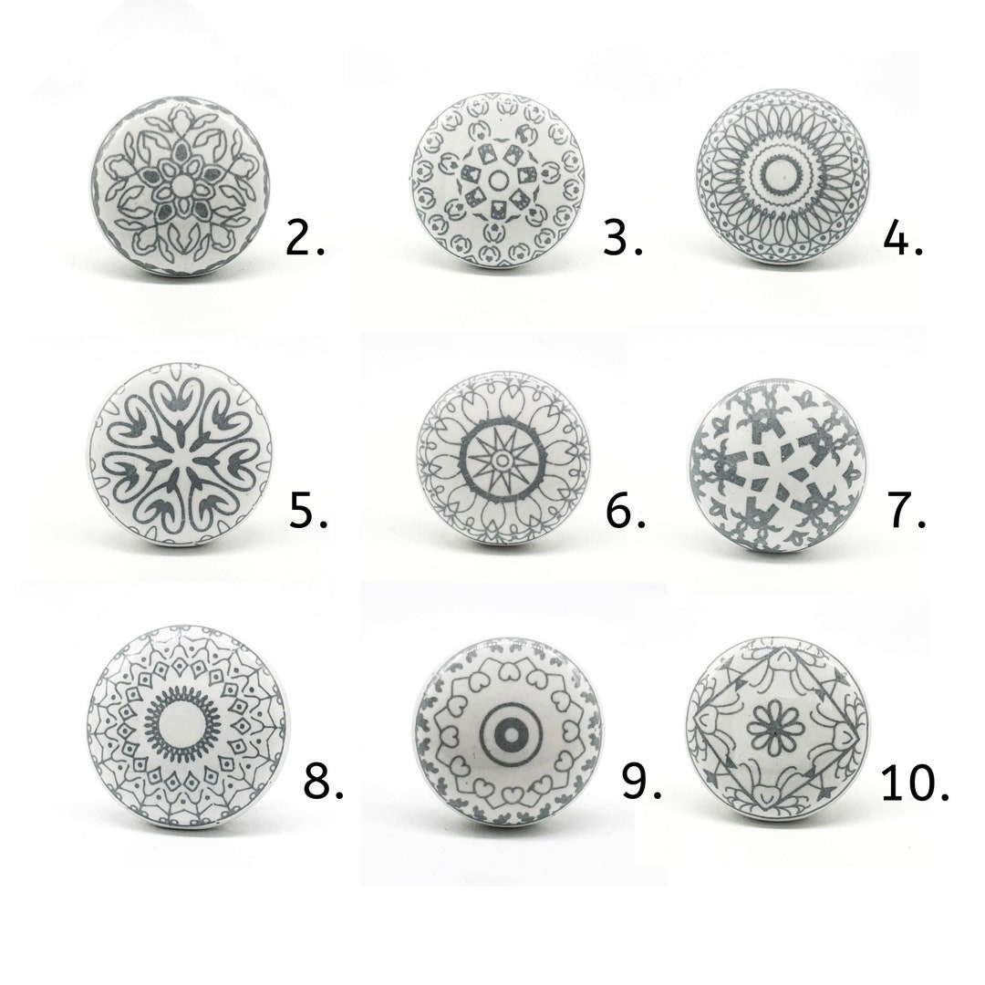 POSITIVE GREY Mosaic Ceramic Door Knobs Handcrafted Knobs Vintage Cabinet Pulls Drawer Knobs ...