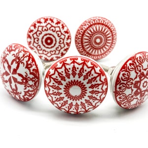 RED WHITE Mosaic Ceramic Knobs Vintage Wardrobe Handle Drawer Knob ...