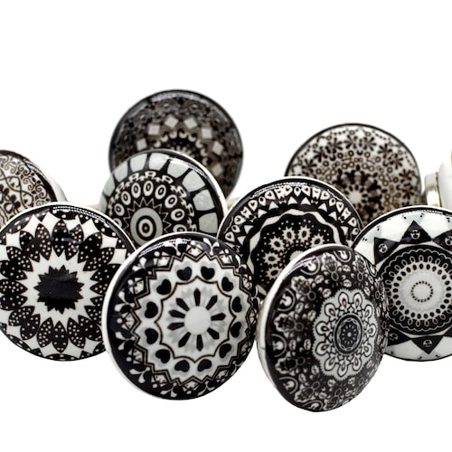 Black & White Ceramic Knobs Kitchen Cabinet Drawer Knobs - Etsy