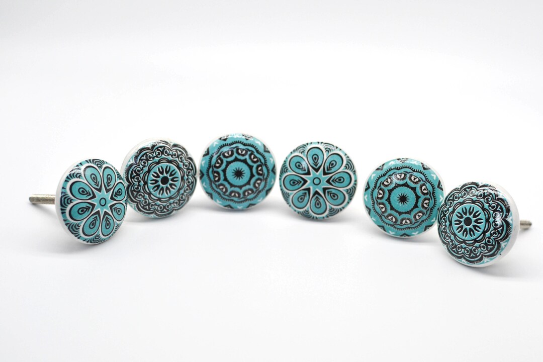 POSITIVE TURQUOISE Mosaic Ceramic Knobs, Chic Vintage Knobs, Wardrobe ...