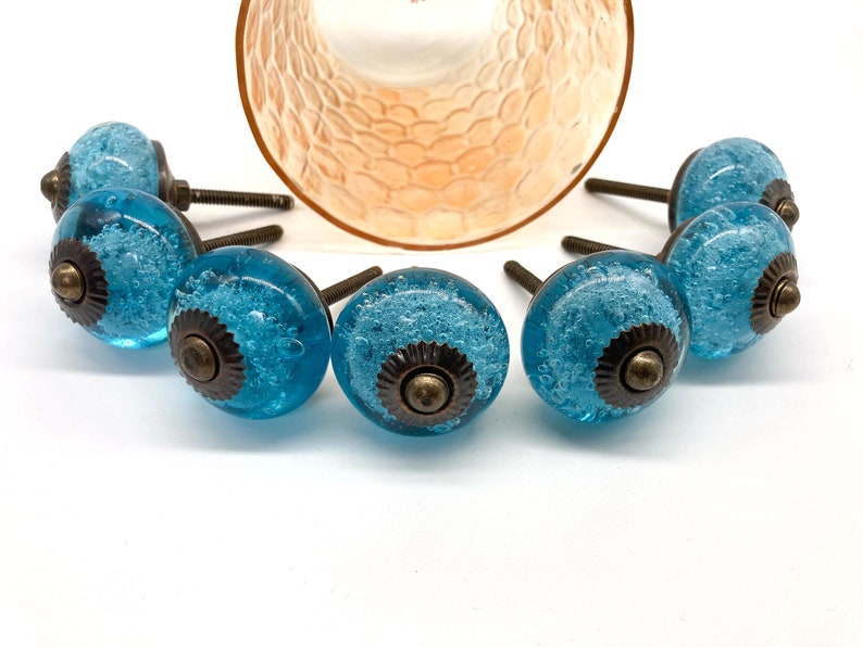 BLUE GLASS Handmade Knobs Nautical Knobs Chic Vintage - Etsy
