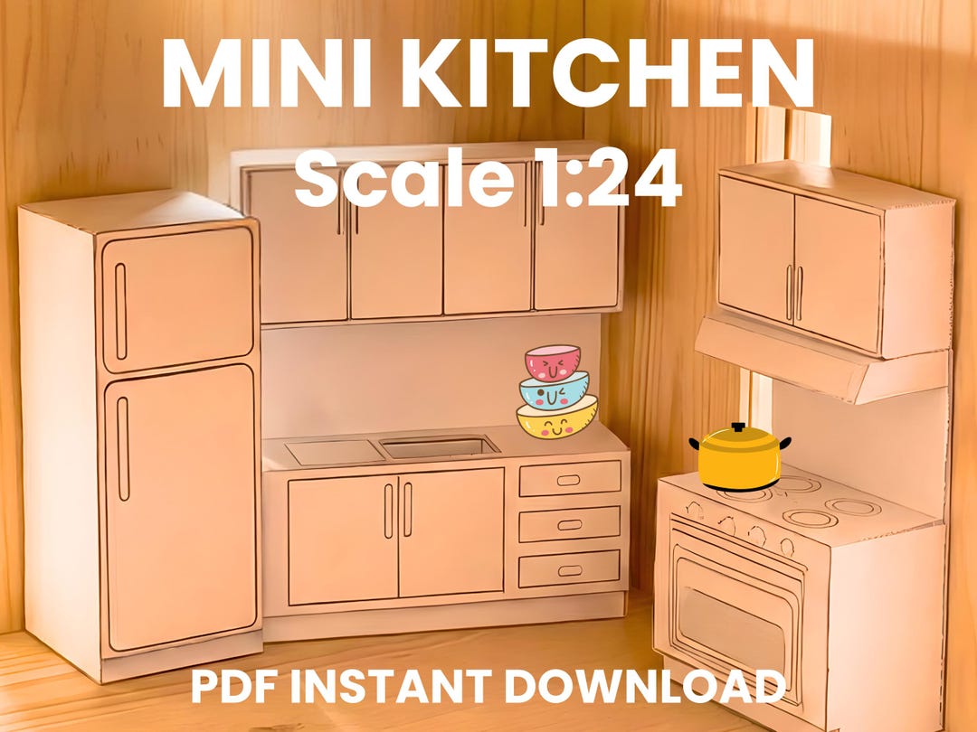 DIY Miniature Dollhouse Kit, Printable Kitchen Furniture Scale 1:24 ...