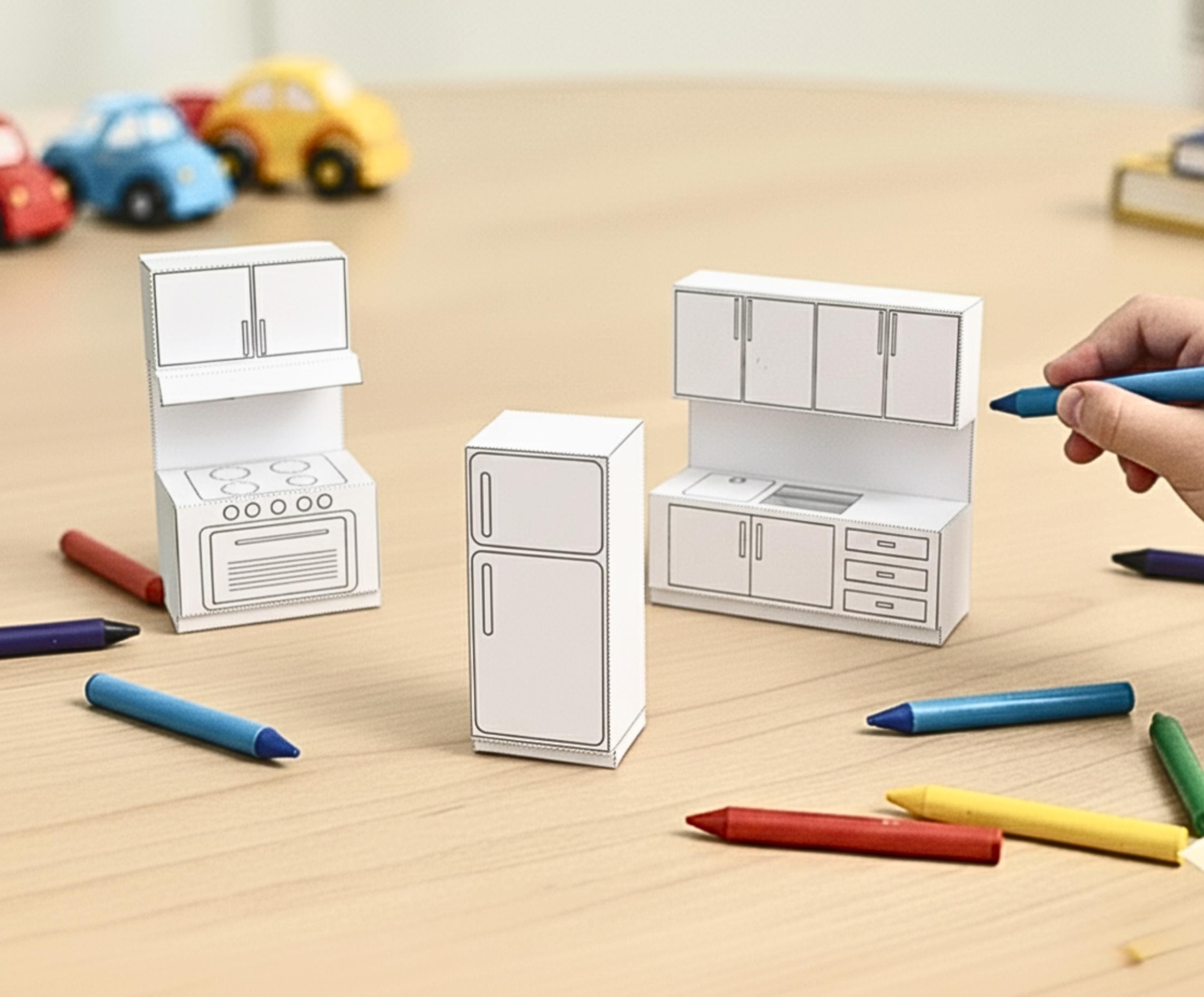 DIY Miniature Dollhouse Kit, Printable Kitchen Furniture Scale 1:24 ...