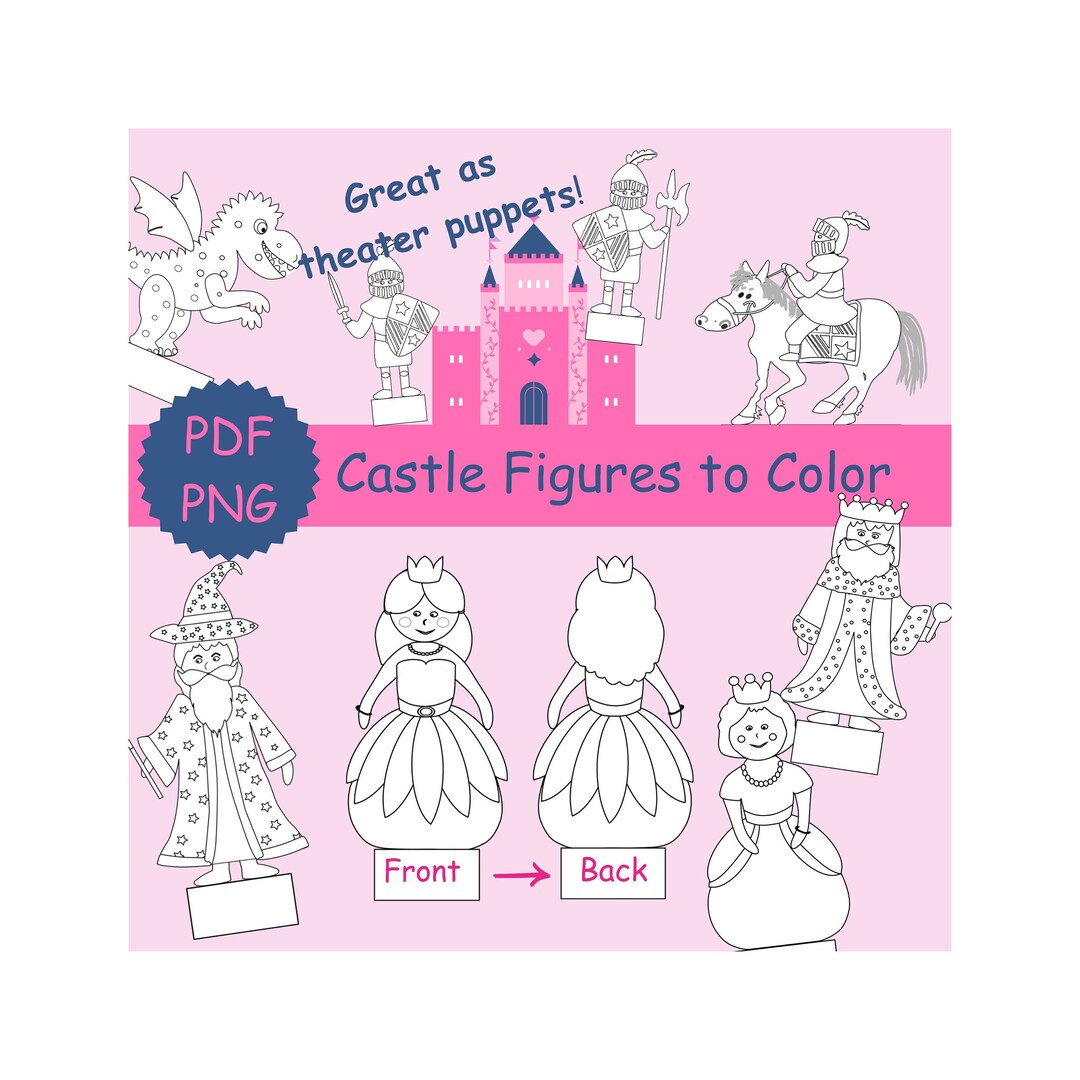 Printable Paper Castle Figures Puppet Theater Set/coloring King Queen ...