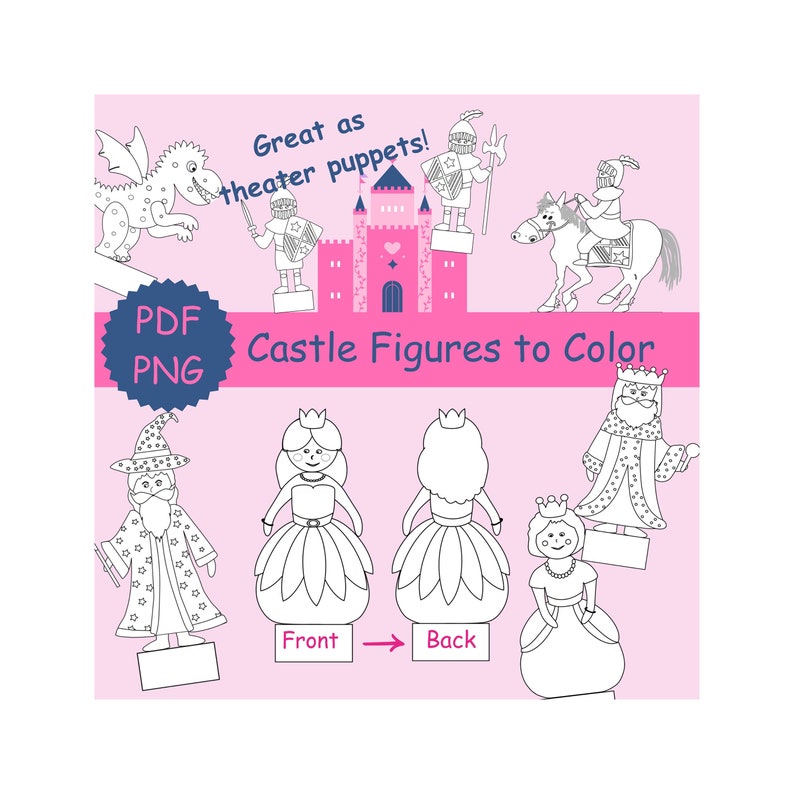 Printable Paper Castle Figures Puppet Theater Set/coloring King Queen ...