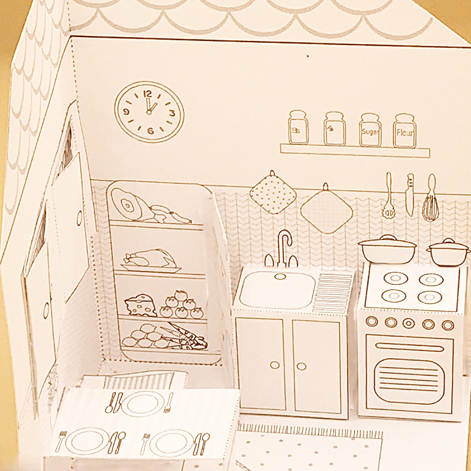 DIY Pop-up Kitchen No. 2 - Color & Assemble, Paper Craft, Paper Playset ...