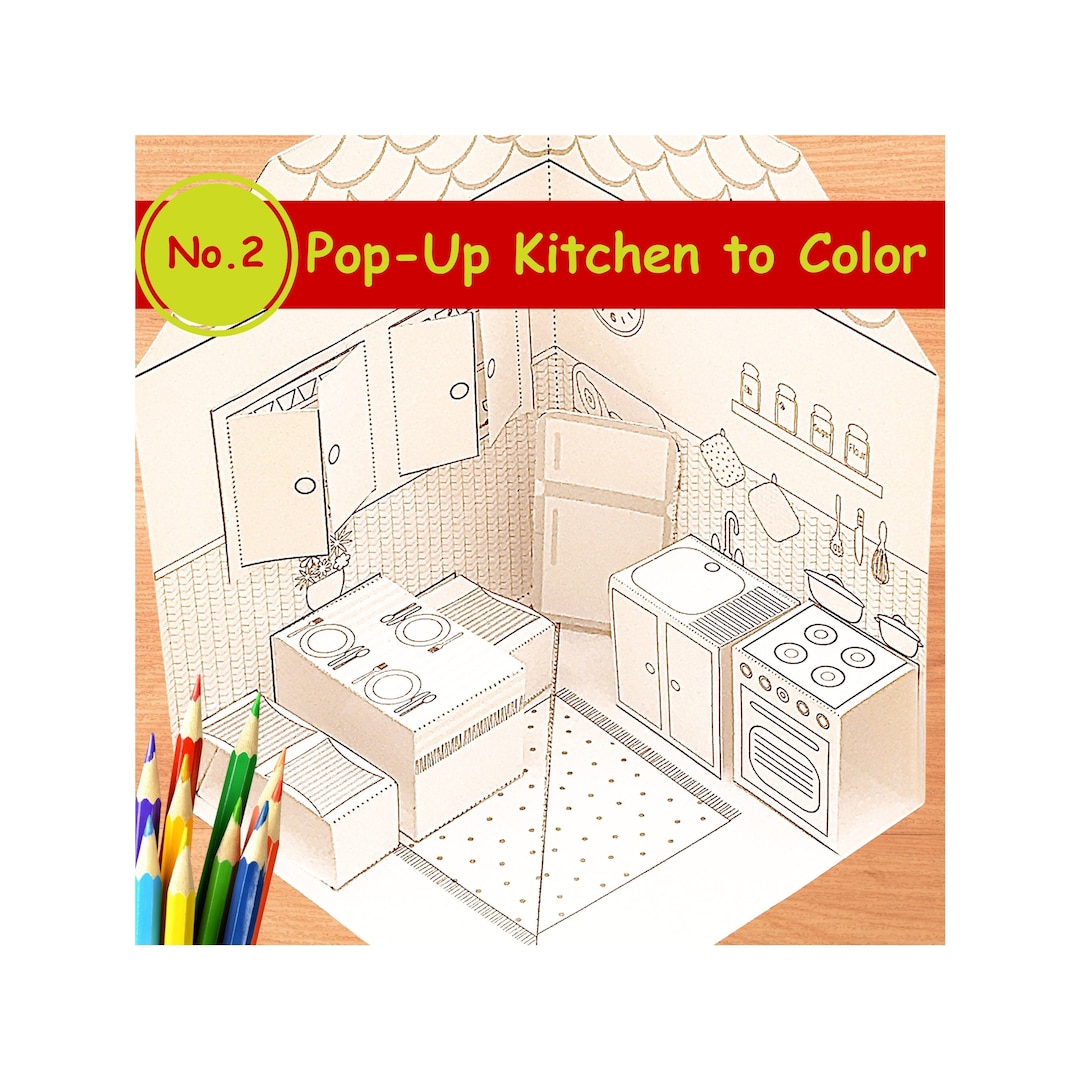 DIY Pop-up Kitchen No. 2 - Color & Assemble, Paper Craft, Paper Playset ...