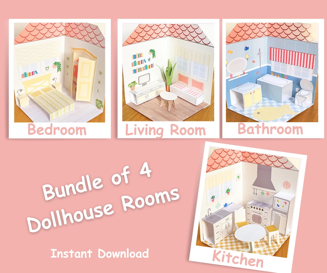 Printable Dollhouse Kit With 4 Rooms to Assemble - PDF Files Instant ...
