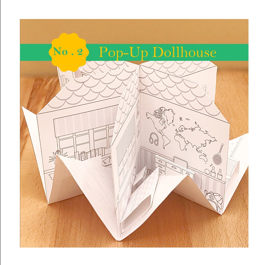 Printable Pop-up Dollhouse PDF Template No. 2 to Color & Assemble W ...