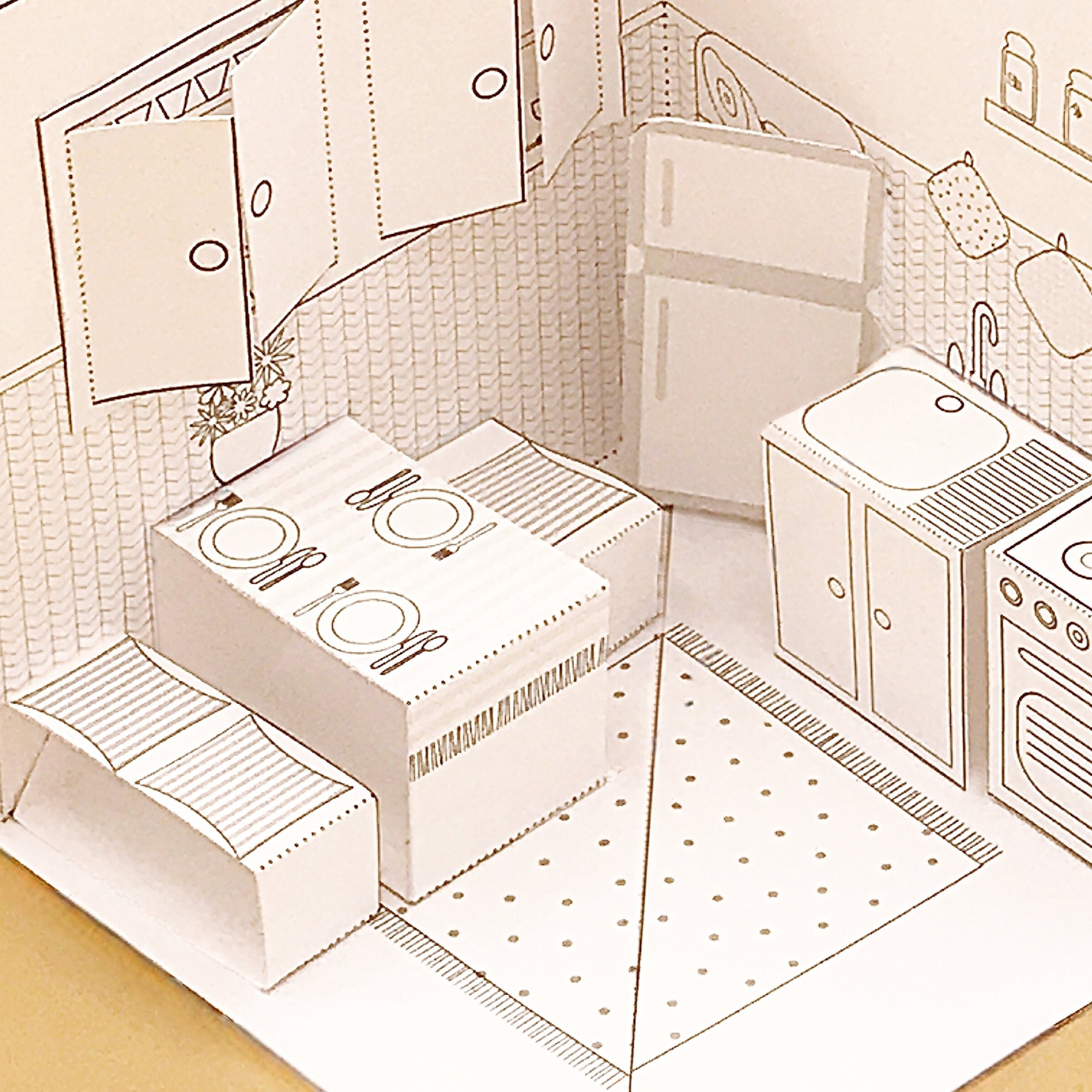 DIY Pop-up Kitchen No. 2 - Color & Assemble, Paper Craft, Paper Playset ...
