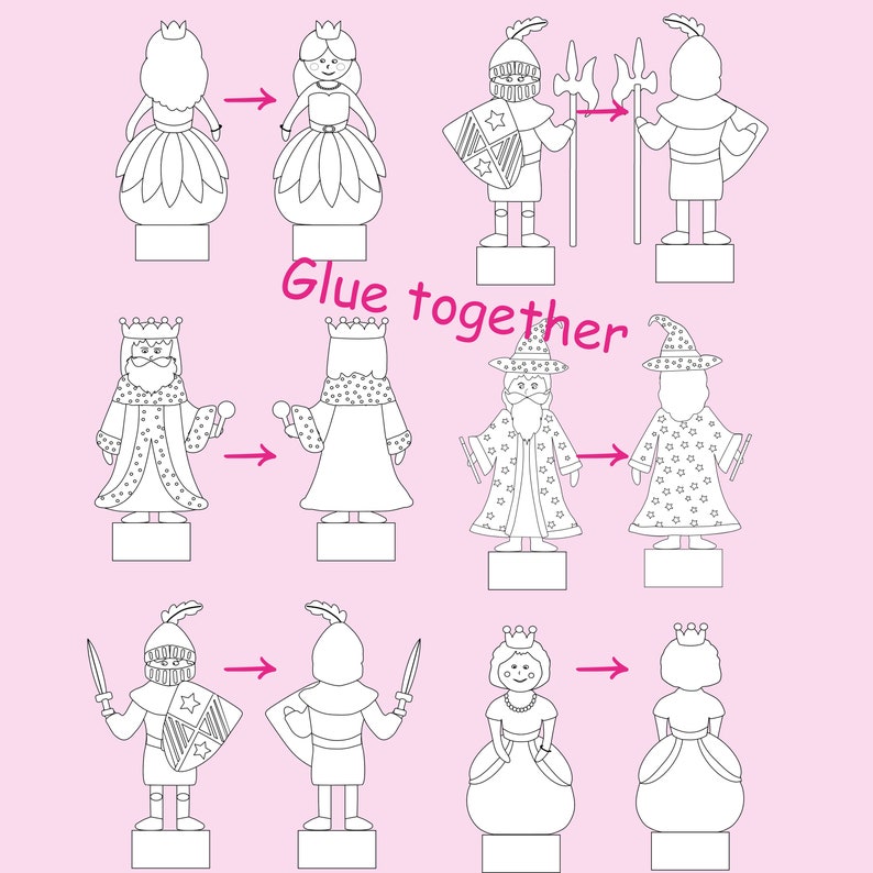 Printable Paper Castle Figures Puppet Theater Set/coloring King Queen ...