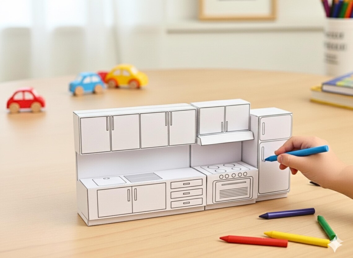 DIY Miniature Dollhouse Kit, Printable Kitchen Furniture Scale 1:24 ...