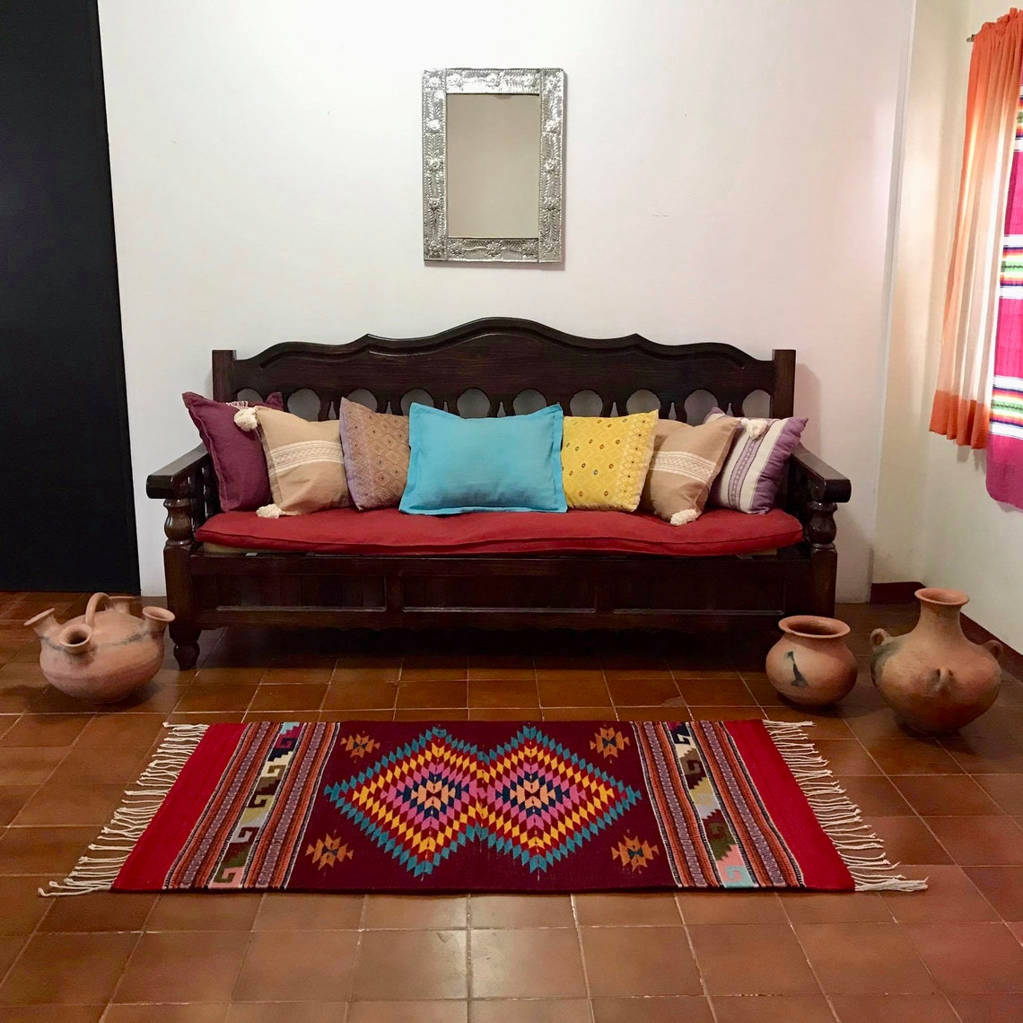 Diamond Patterned Colorful Mexican Rug - Etsy