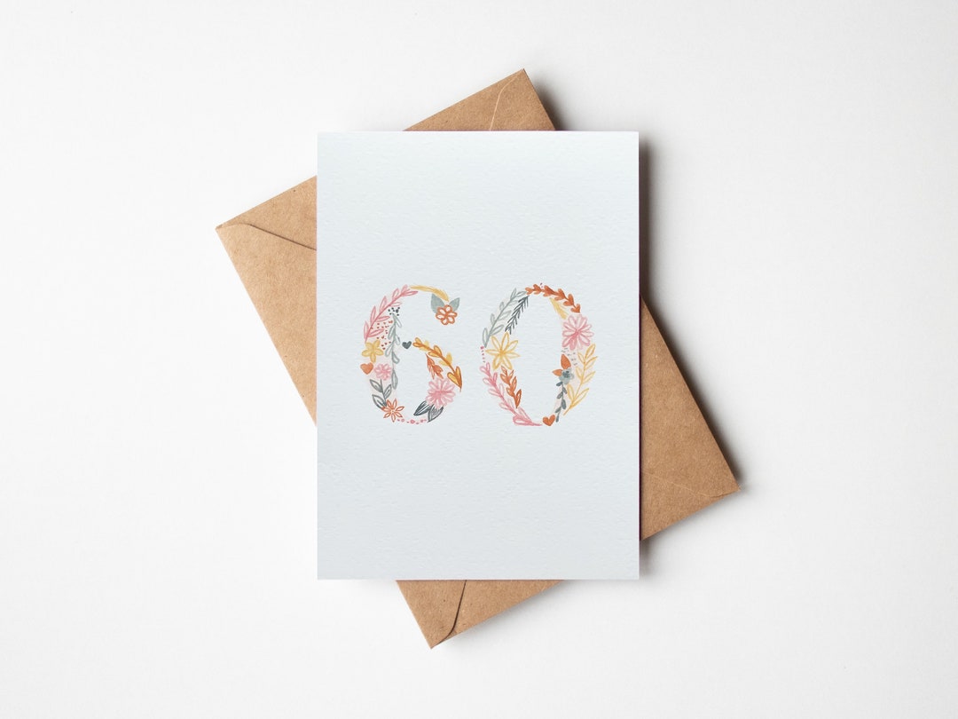 60th Birthday Card Hand Made Card Hand Painted Card Watercolour Card ...