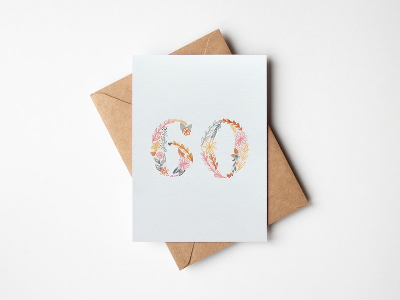 60th Birthday Card Hand Made Card Hand Painted Card Watercolour Card ...