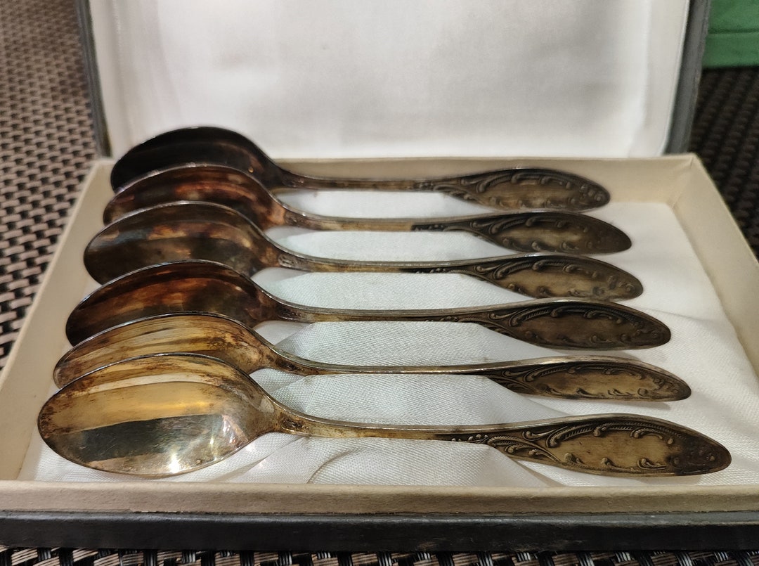 Vintage Silverware Tea Spoons Melhior Cutlery Set Silver Plated Antique ...