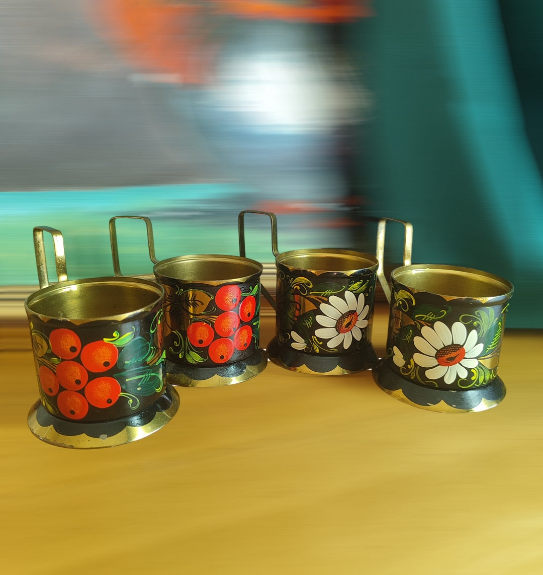 Vintage Soviet Russia Tea Glass Holder Podstakannik Hohloma Pattern ...