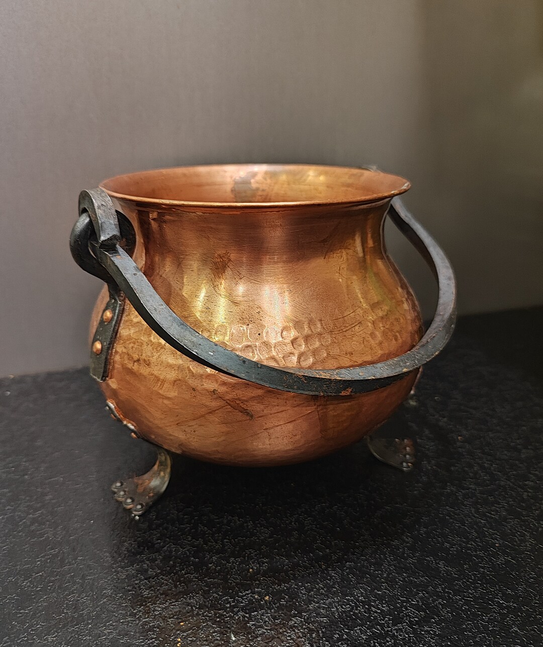Antique Primitive Solid Copper Bucket or Pail With Heavy Cast Iron ...