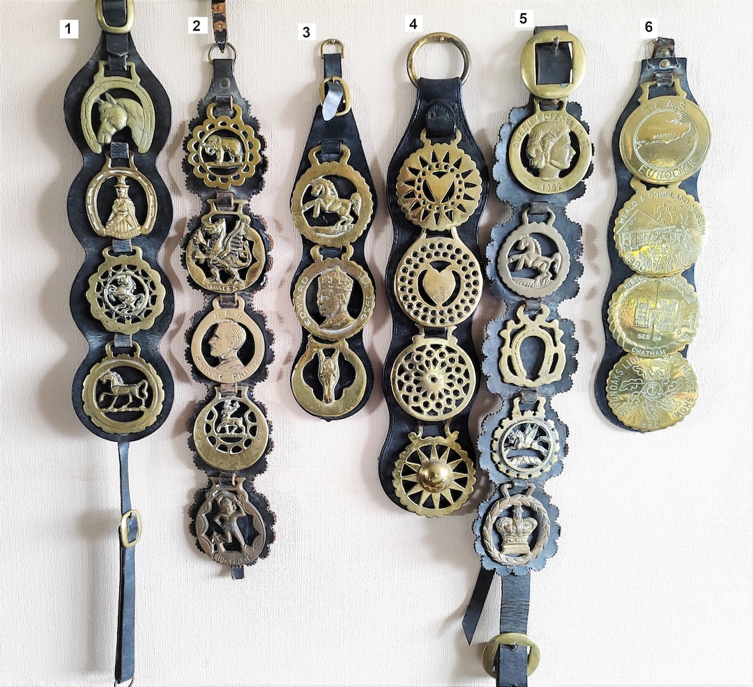 Vintage & Antique Horse Harness Brass Medallions on Leather Base. - Etsy