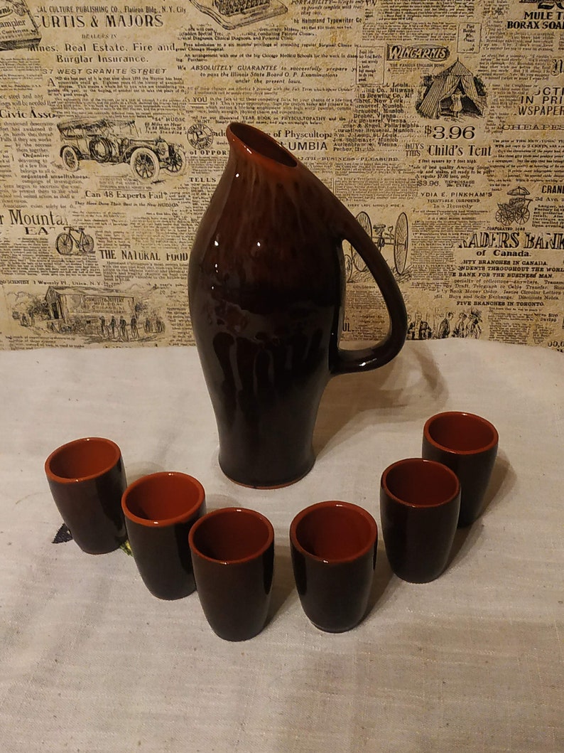 1970's-80's, Ceramic Set Mini Pitcher/decanter With Six Shot Cups - Etsy