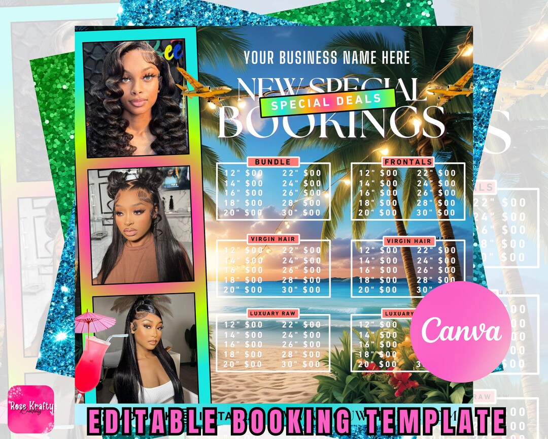 Editable Hair Extension Flyer Template: Tropical Glam Canva Design ...