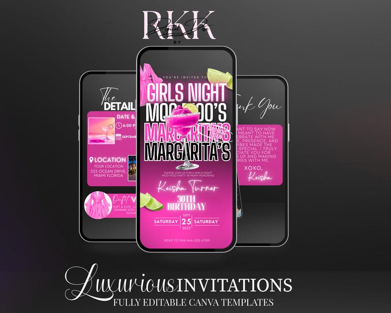 Editable Margarita Invitation Girls Night Out Digital Flyer Canva ...