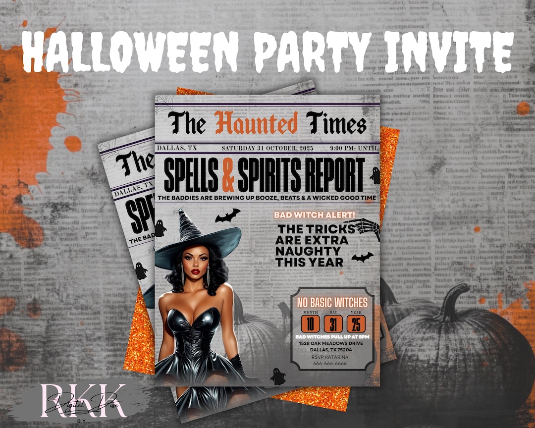 Editable Halloween Newspaper Invitation, Spooky Costume Party Flyer ...