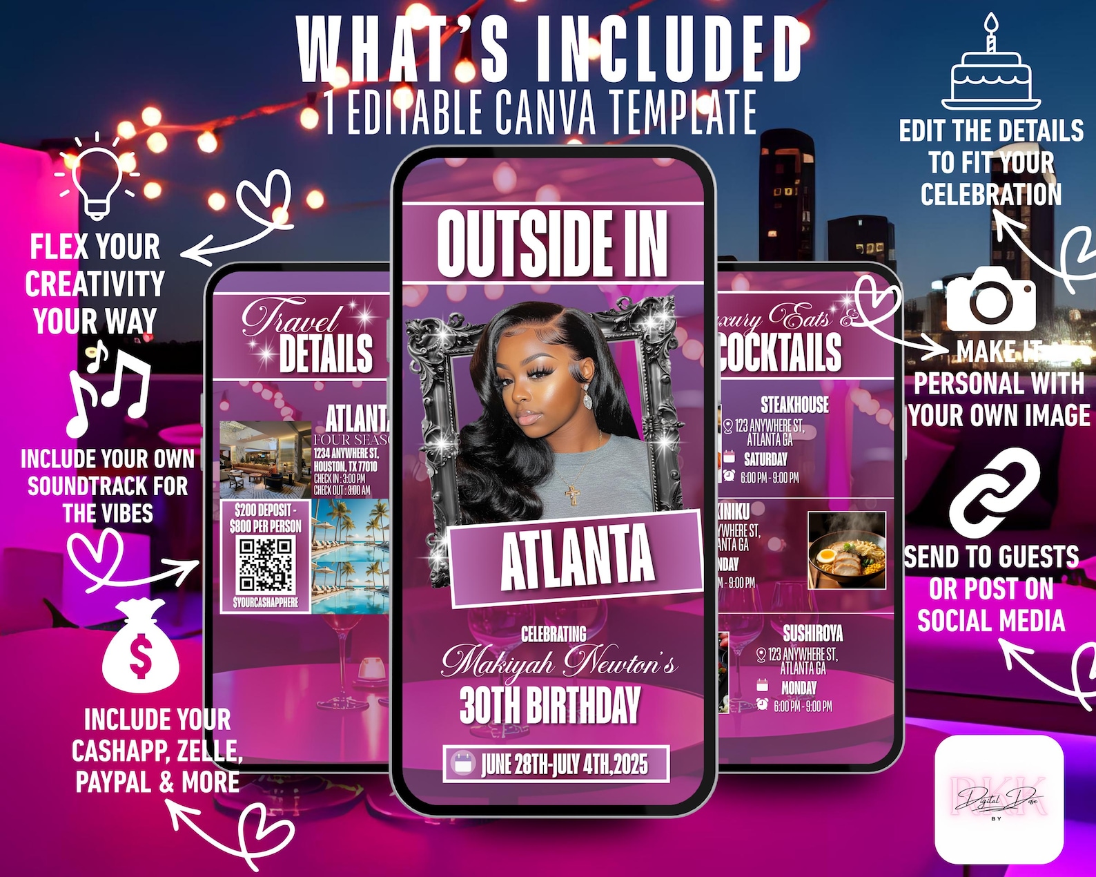 Outside in Atlanta Itinerary Template, Girls Trip Birthday Invite ...