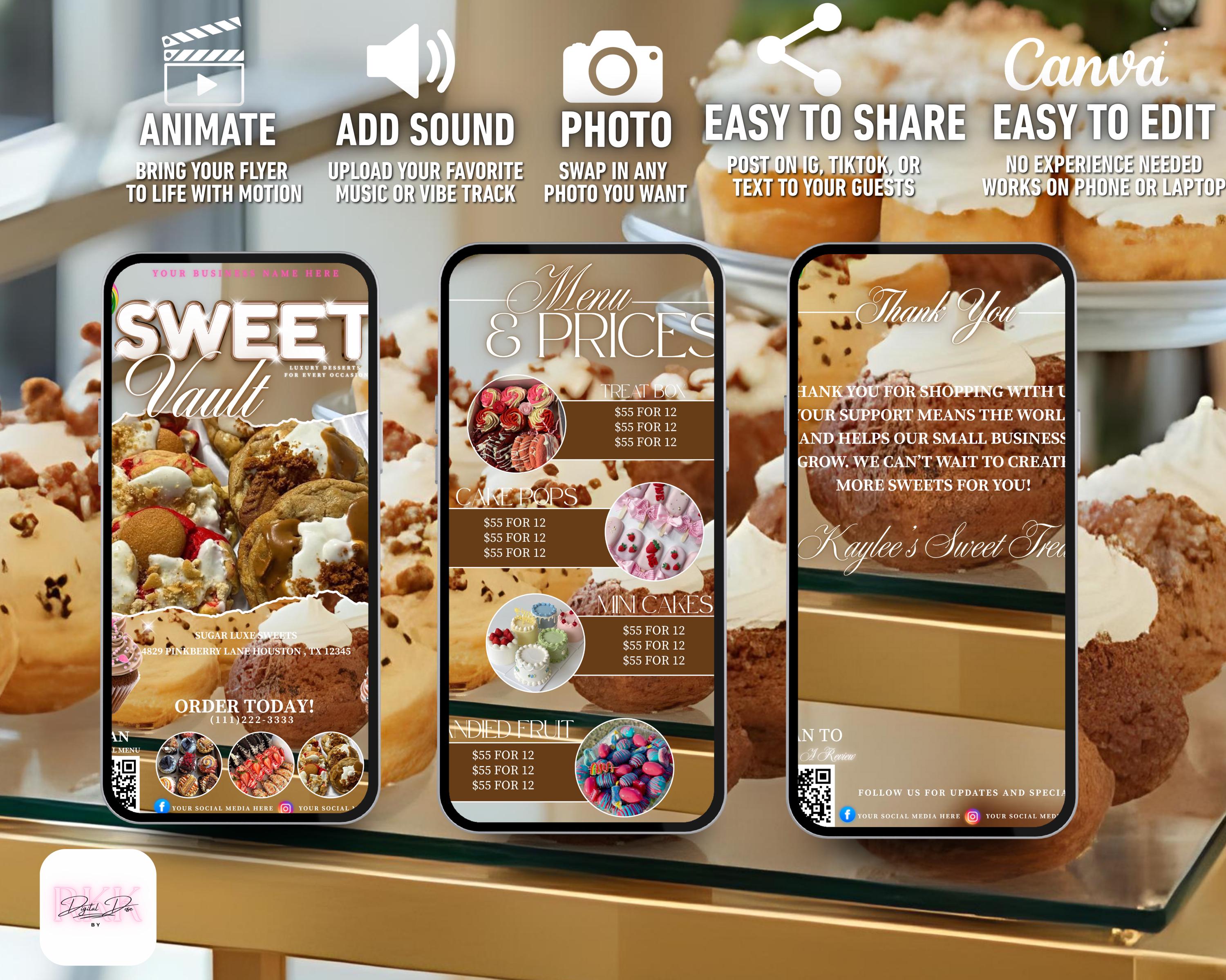Editable Dessert Menu Template Candy Grapes Cake Pops Cupcakes Sweet ...