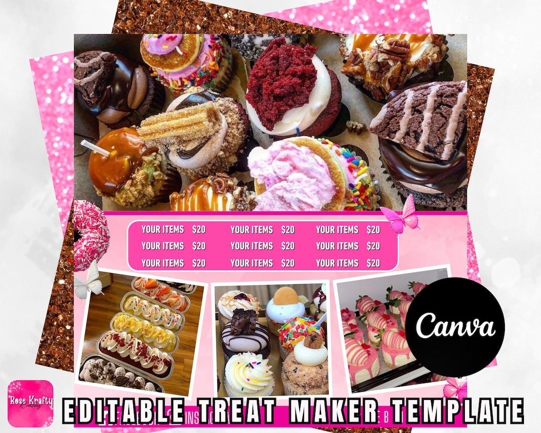 Editable Sweet Treats Menu Flyer Template | Pink Dessert Business Canva ...