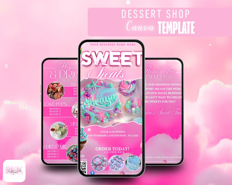 Editable Sweet Treats Flyer Template: Dessert Shop Menu, Cake Pops ...