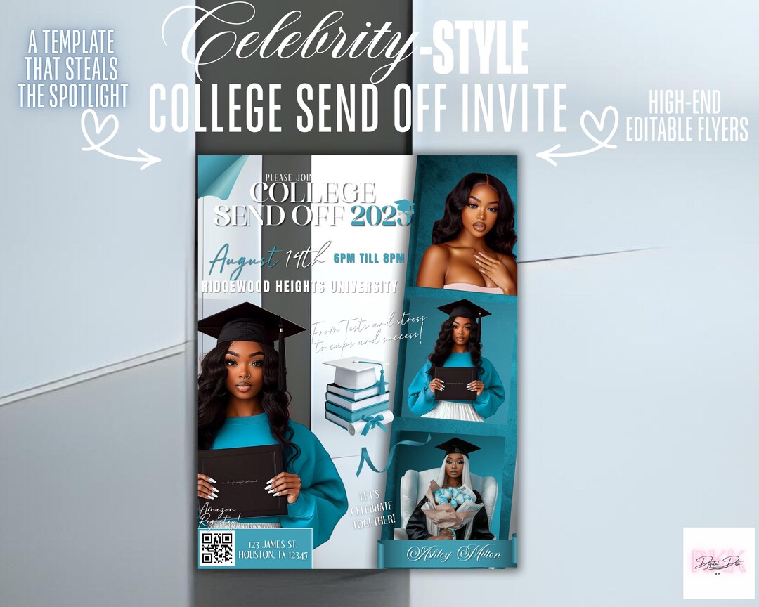 Celebrity Style Graduation Invitation Editable Canva Template College ...