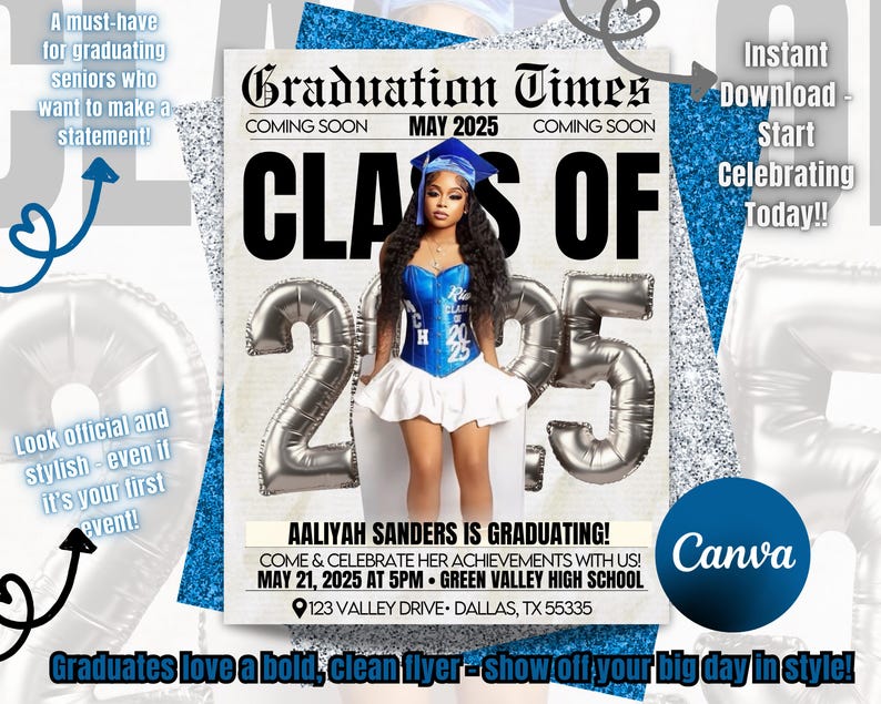 Graduation Times Flyer Template: Class of 2025 Party Invite (editable ...