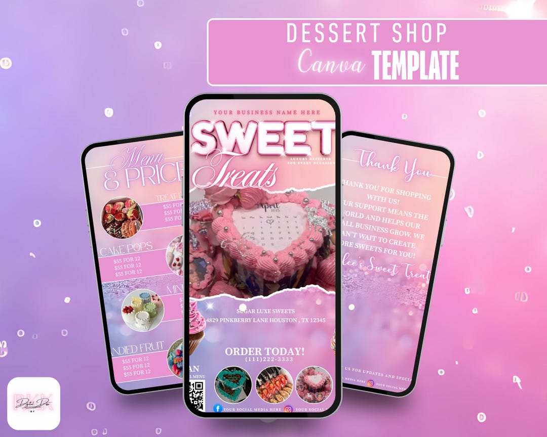 Editable Dessert Menu Template Sweet Treats Flyer for Candy Grapes Cake ...