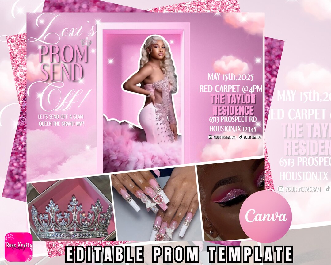 Editable Pink Glam Prom Send-off Flyer Template | Canva Invitation ...