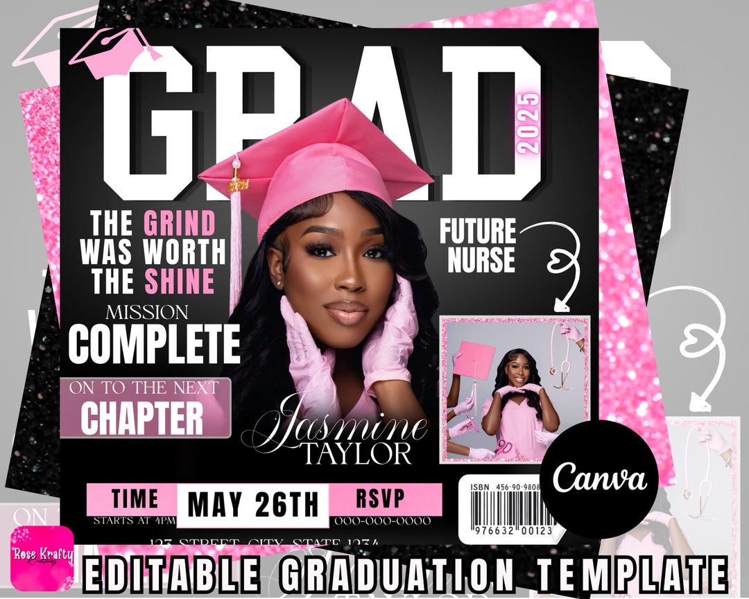 Nurse Graduation Flyer Template | Pink Cap, Class of 2025 (canva ...