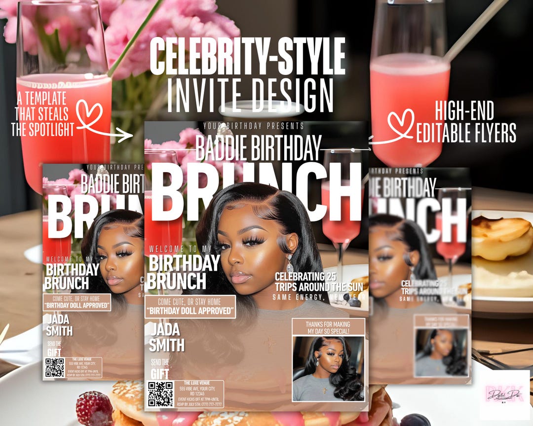 Baddie Birthday Brunch Invitation Template – Editable Canva Flyer ...