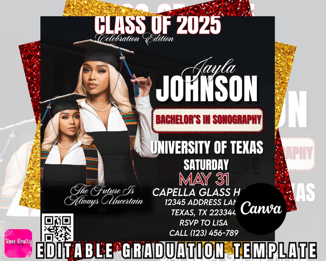 Editable Black and Red Graduation Flyer | Senior Party 2025 Canva ...