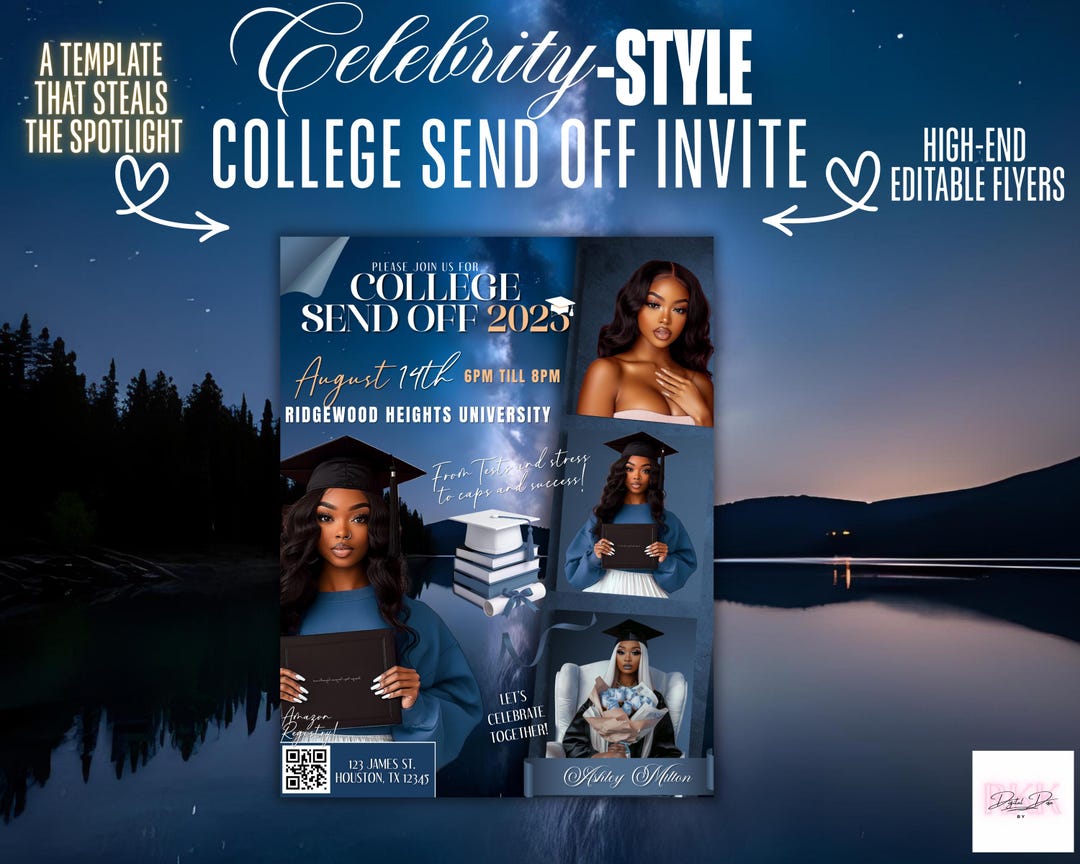 Celebrity Style Graduation Invitation Editable Canva Template Digital ...