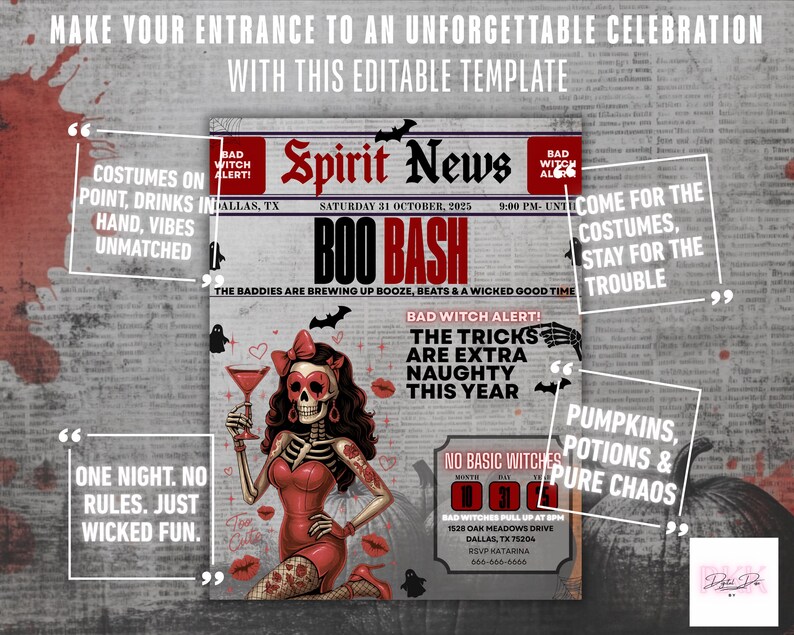 Boo Bash Halloween Invitation, Red Newspaper Style Digital Flyer ...
