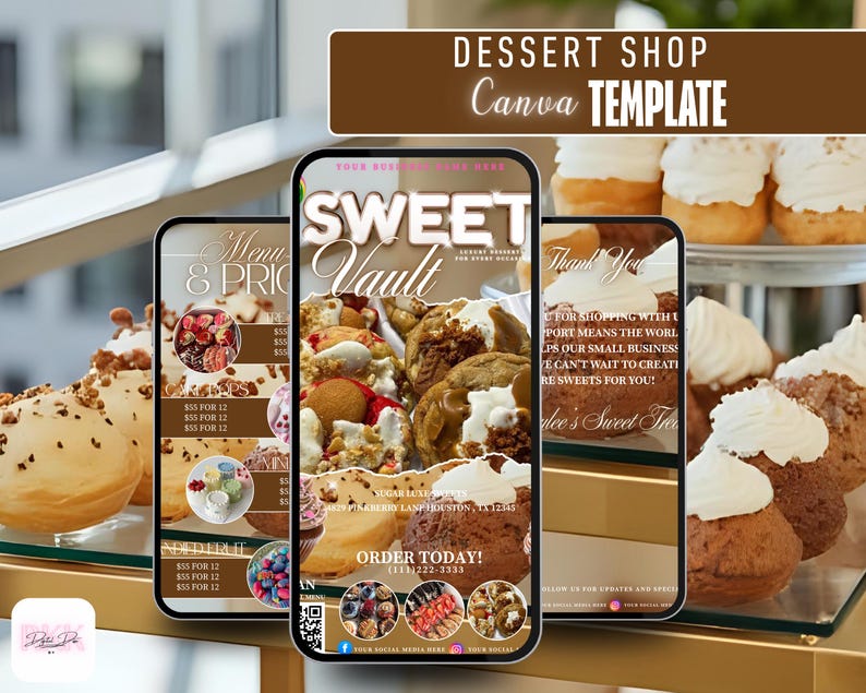 Editable Dessert Menu Template Candy Grapes Cake Pops Cupcakes Sweet ...