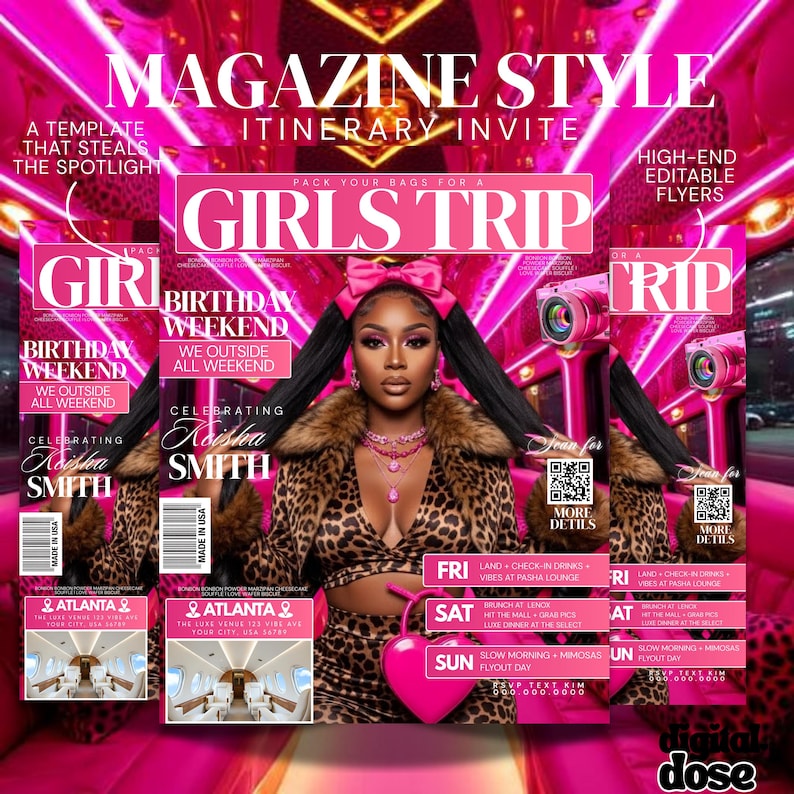 Pink Baddie Girls Trip Itinerary | Birthday Weekend Travel Invitation ...