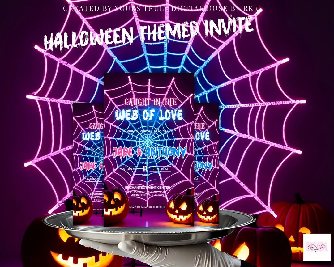 Spider Web Gender Reveal Invitation | Halloween Baby Shower (canva ...