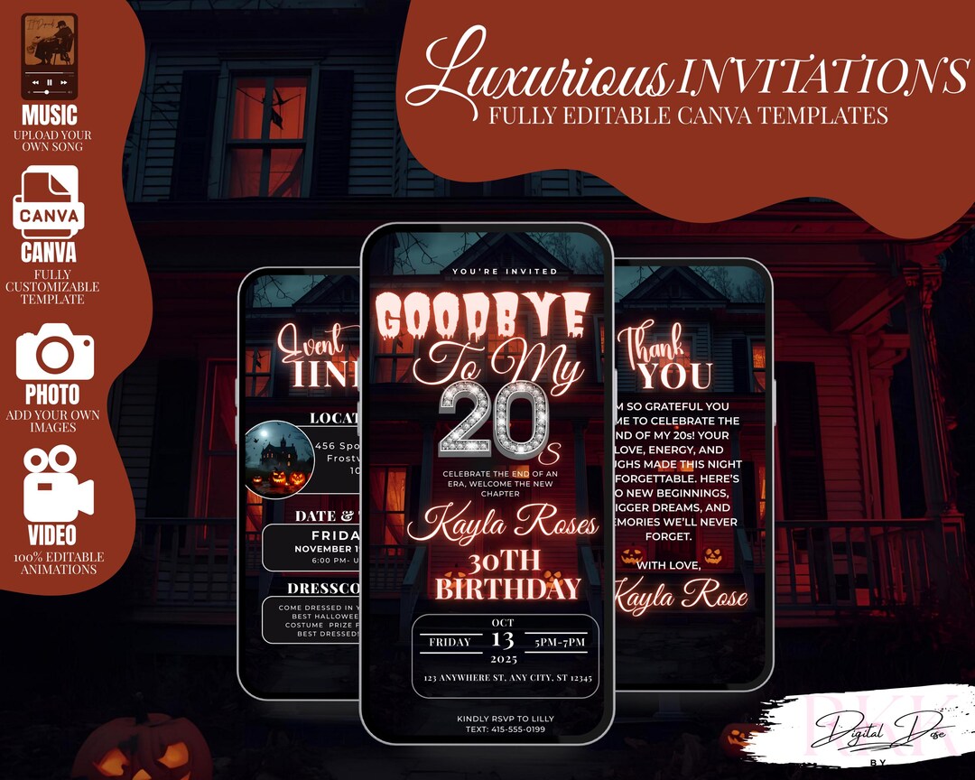 Editable Goodbye to My 20s Invitation | Haunted House 30th Birthday ...