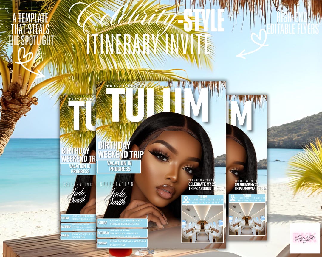Editable Tulum Birthday Itinerary Flyer: Glam Weekend Trip Canva ...